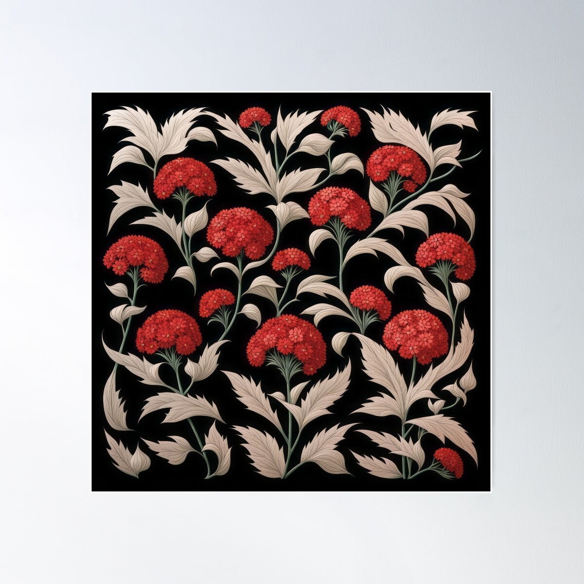 Art Nouveau Floral Pattern Collection #1 - Red Hydrangeas #11 Poster Wall Art, Modern Wall Decor ...