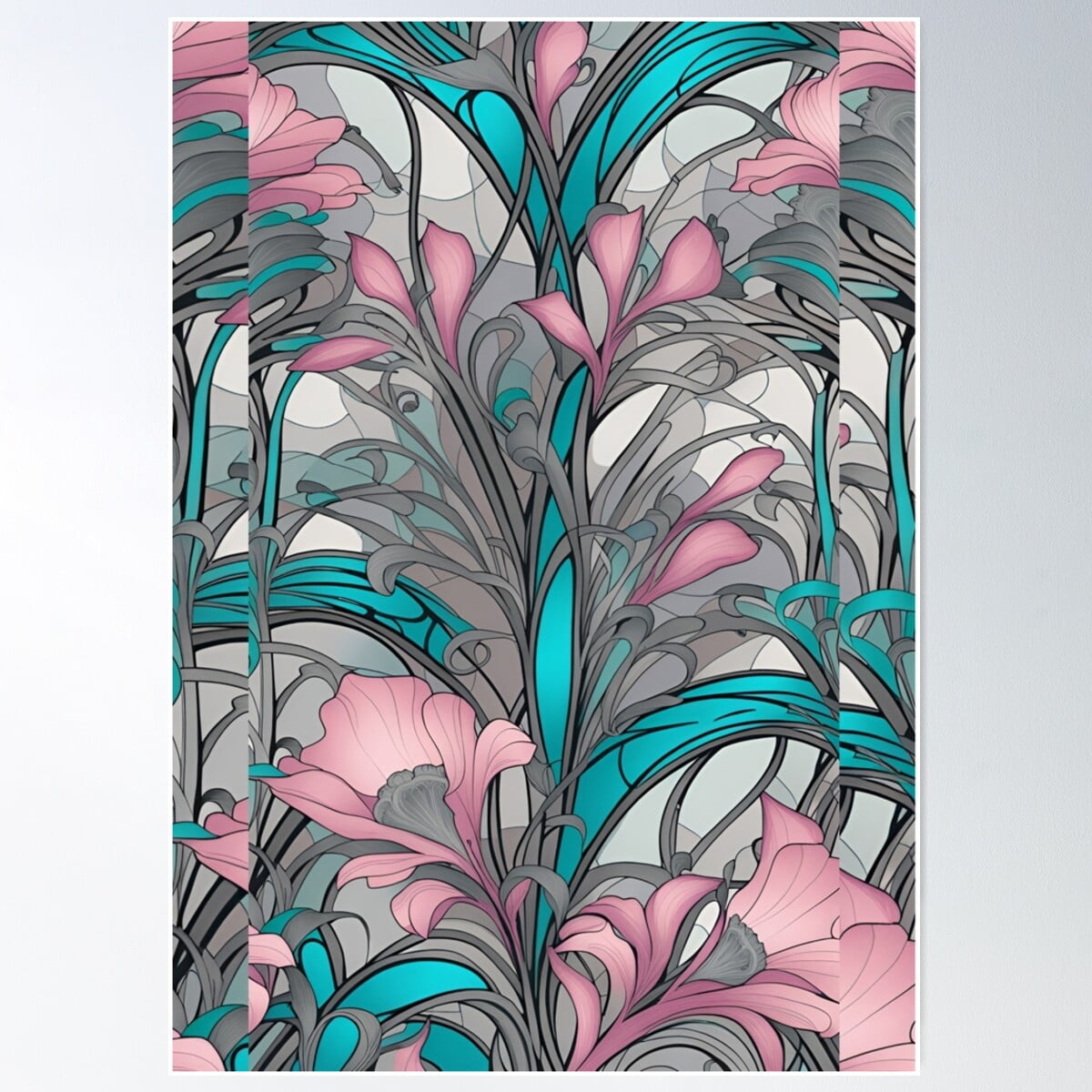 Art Nouveau Floral Pattern -Pink Grey And Turquoise By Callisc Arts ⭐⭐⭐ ...