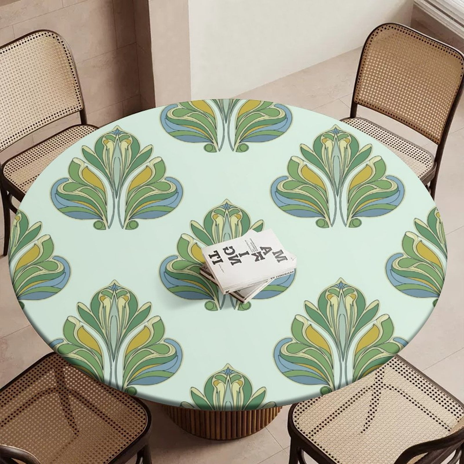 Art Nouveau Floral Pattern Round Table Cover Kitchen Printed Waterproof ...