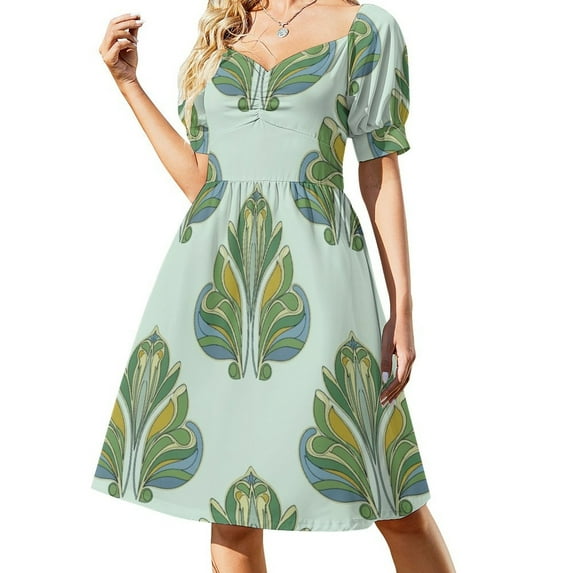 Art Nouveau Floral Pattern Short Sleeve Dress Clothes Women's Summer ...
