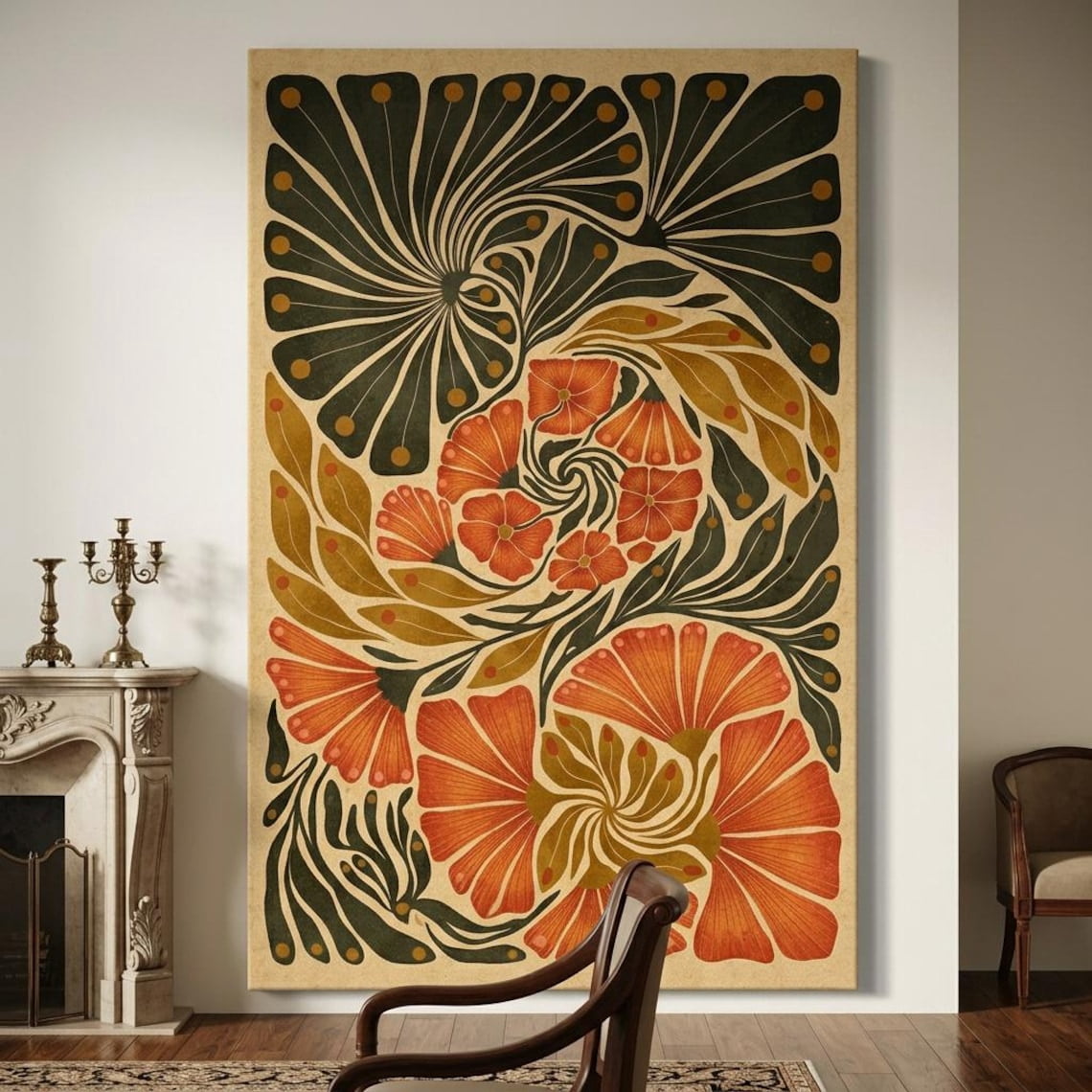 Art Nouveau Floral Poster Vintage Botanical Wall Art Retro 70s ...