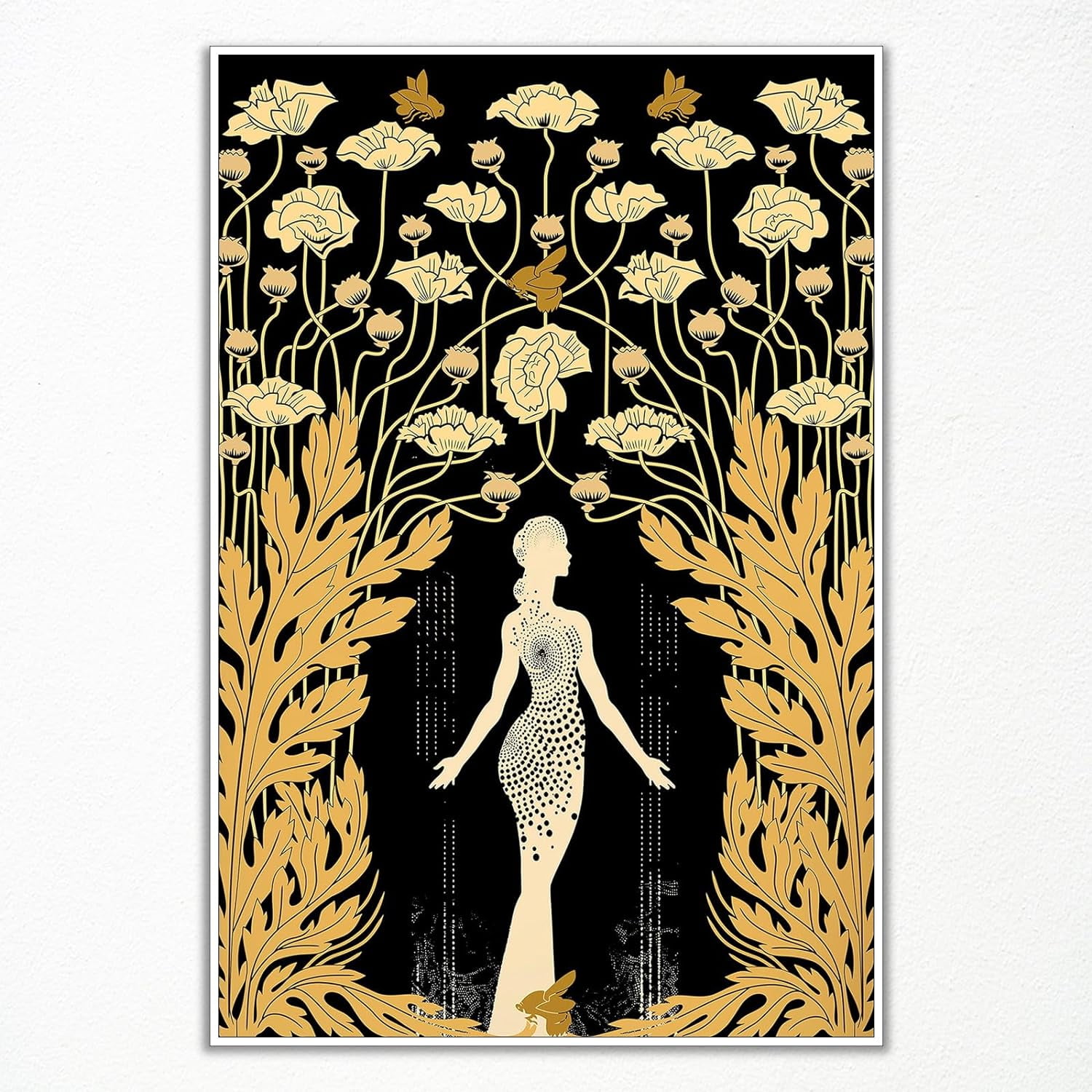 Art Nouveau Goddess Demeter Painting, Black and Gold Print Canvas Art ...