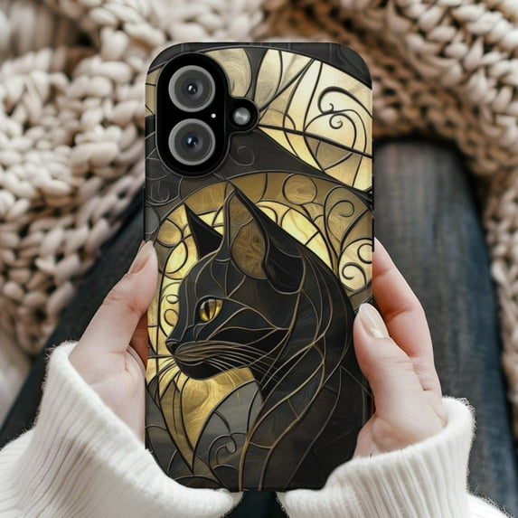 Art Nouveau Gothic Black Cat Stained Glass Phone Case 17 to 11 Pro Max ...