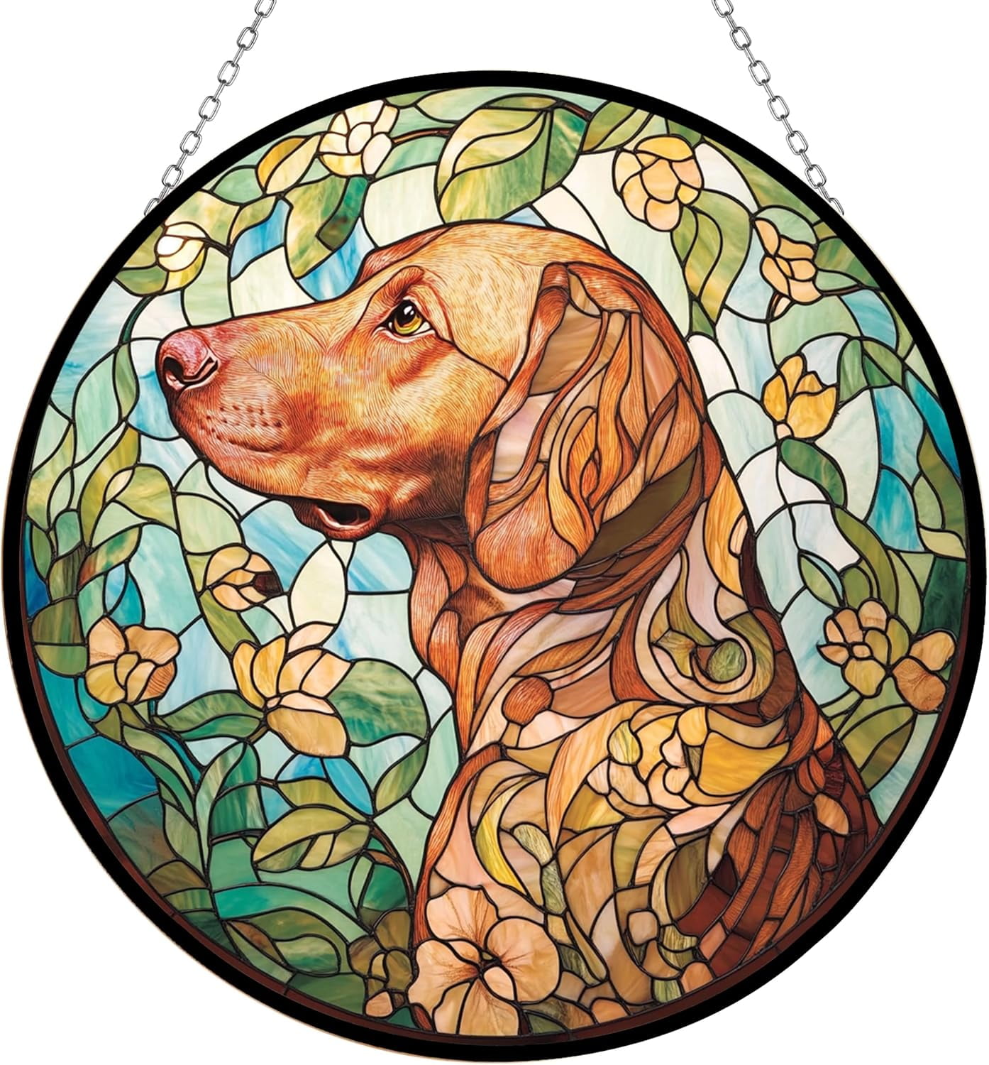 Art Nouveau Graceful Dog Stained Glass Suncatcher Stained Glass Window ...