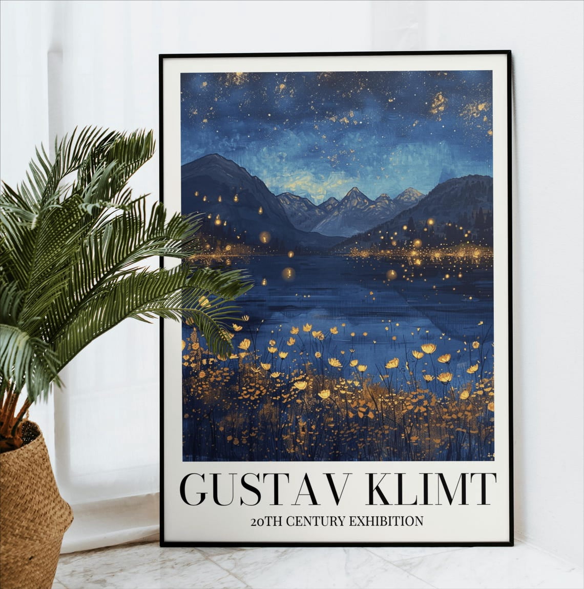 Art Nouveau Inspired Blue and Gold Night Landscape Poster Unframed ...