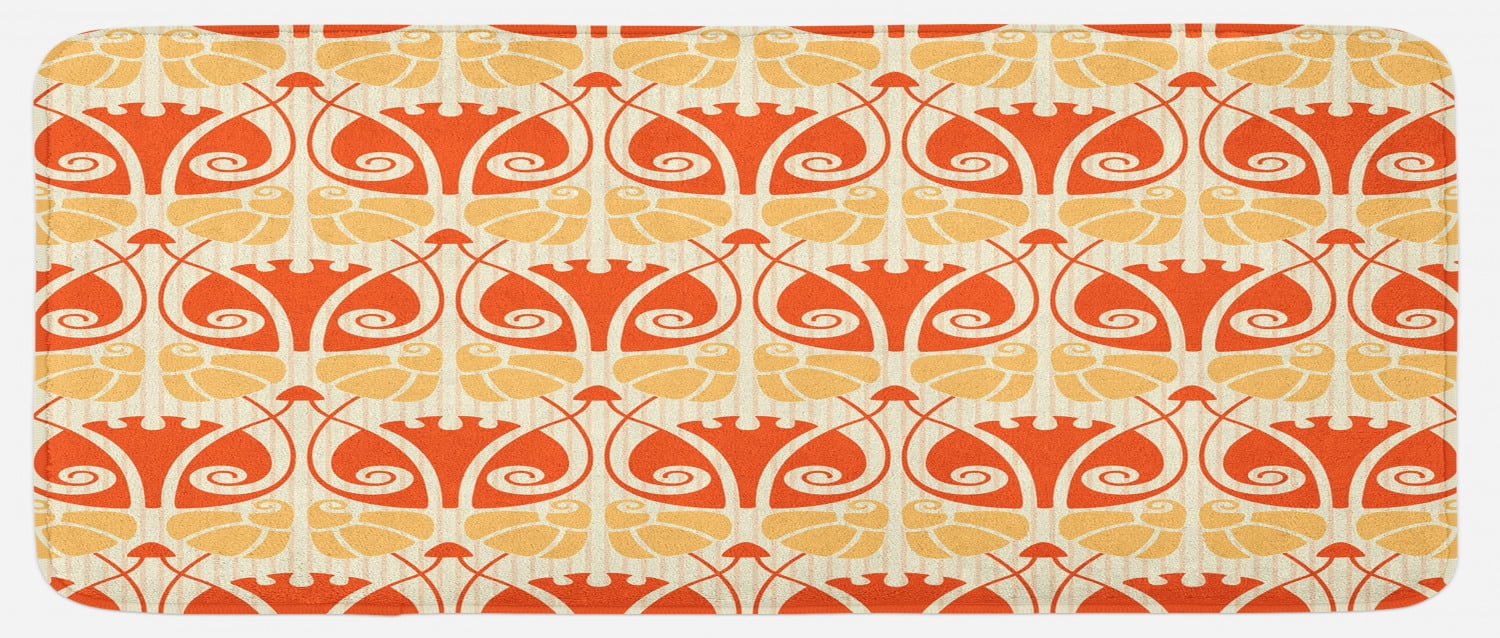 Art Nouveau Kitchen Mat, Abstract Symmetric Overlap Mushroom Stems ...