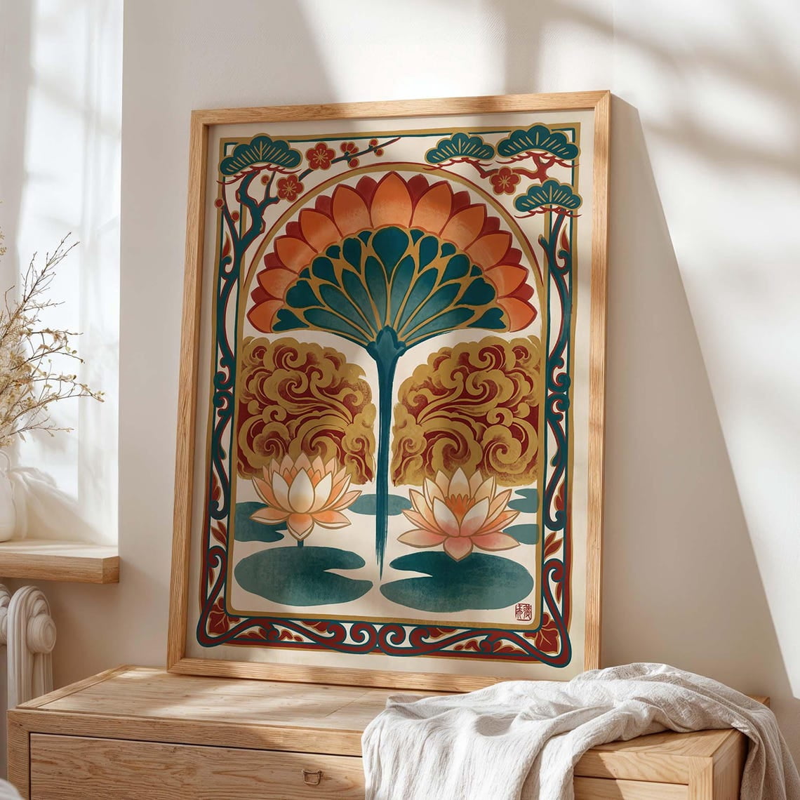 Art Nouveau Lotus Wall Art Print, Unframed Paper Poster 8x10in ...