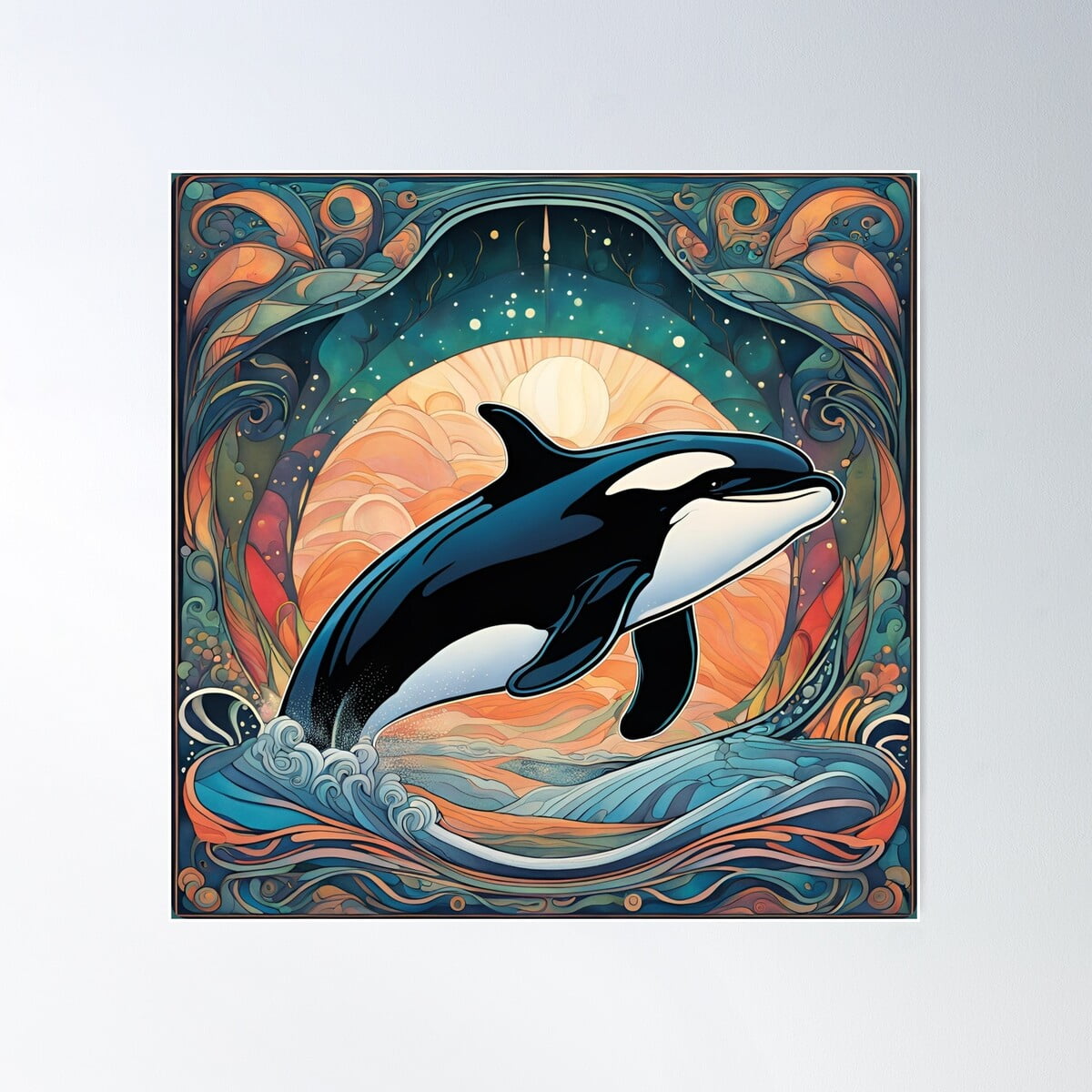 Art Nouveau Orca In The Magical Ocean Poster Wall Art, Modern Wall ...