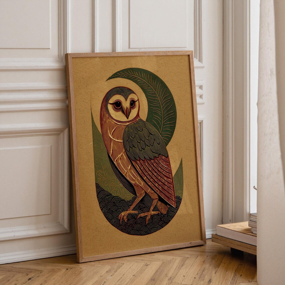 Art Nouveau Owl Vintage Woodland Bird Neutral Japandi Nature Boho Owl ...