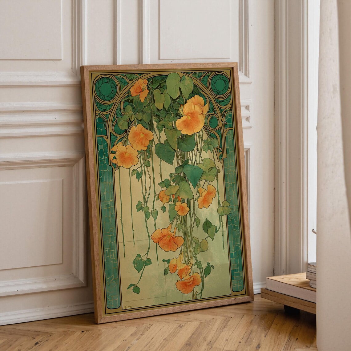Art Nouveau Peach Flower Botanical Wall Art Poster Unframed Paper Print ...
