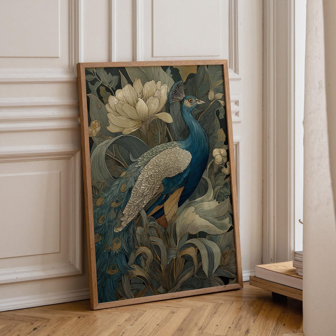 Art Nouveau Peacock Print, Botanical Wall Art, Elegant Blue and Gold ...