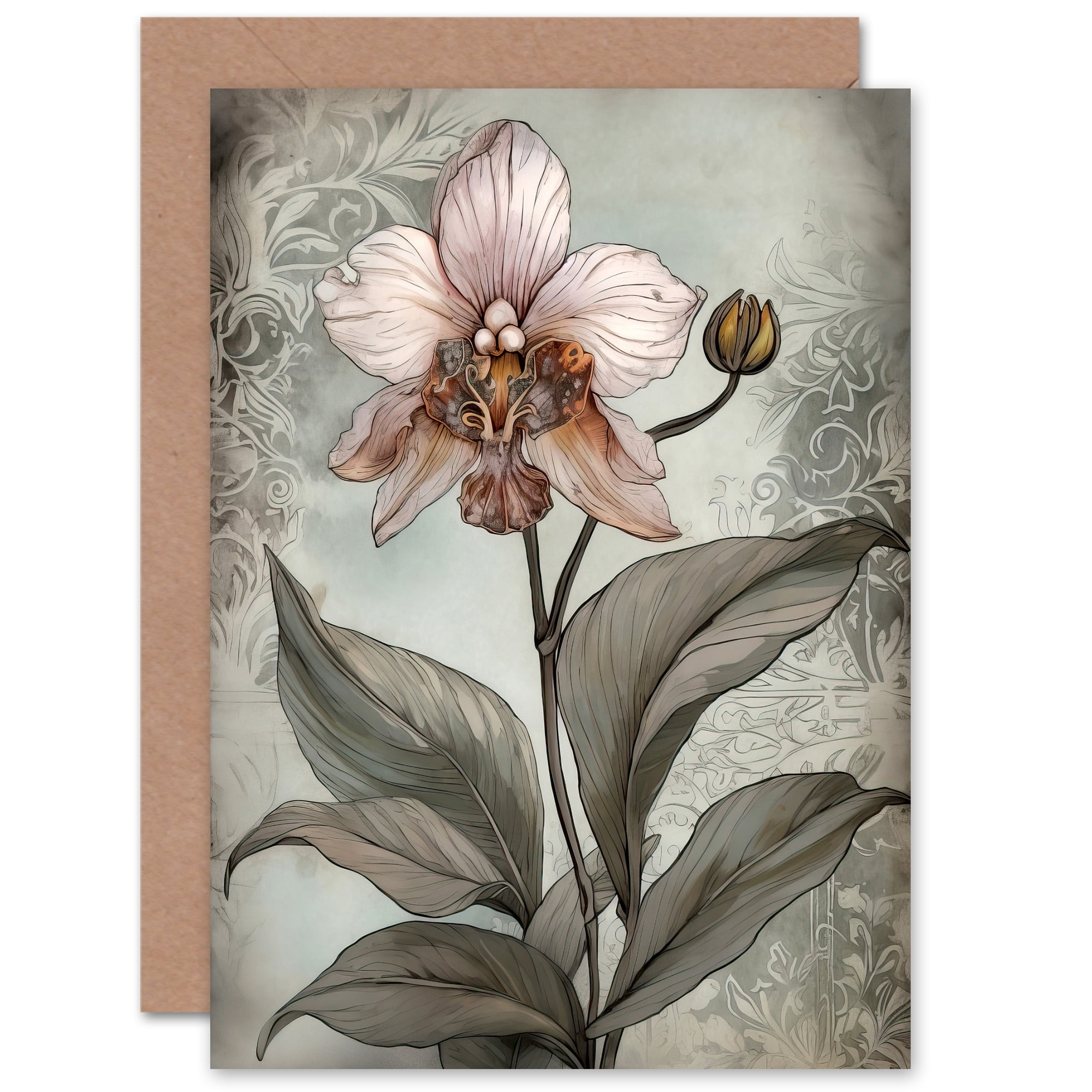 Art Nouveau Pink Orchid Bloom Flower for Wife Her Mum Sister Daughter ...