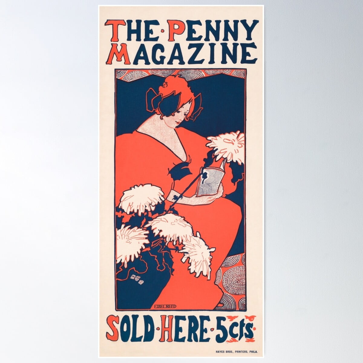 Art Nouveau Reading Lady In Red, The Penny Magazine Poster Wall Art ...