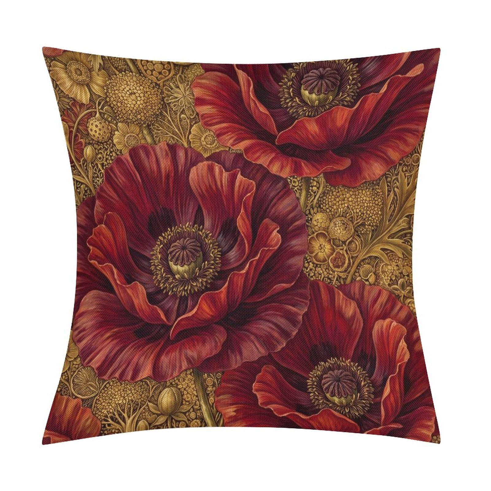 Art Nouveau Red Poppy Flowers with Ornate Gold Seed Pods 2-Pack ...