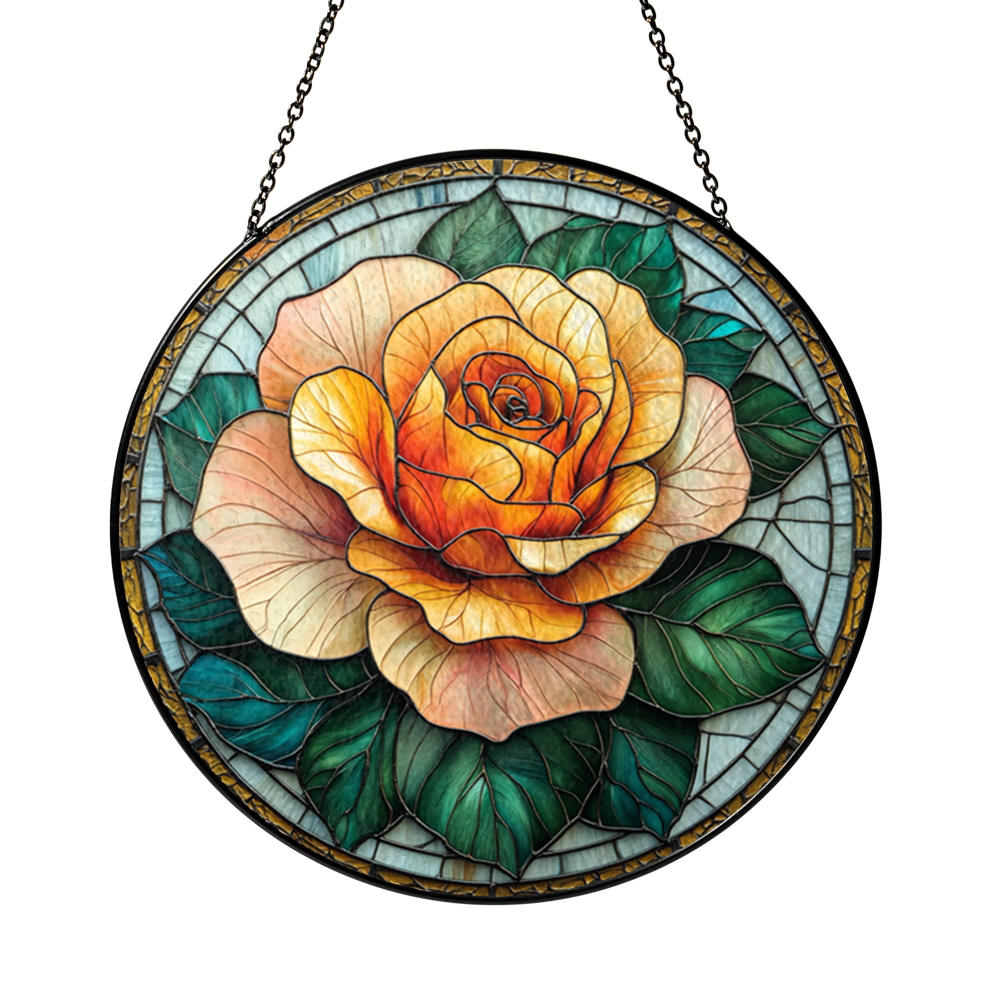 Art Nouveau Rose Bloom Stained Glass Window Hanging, Decorative Floral ...