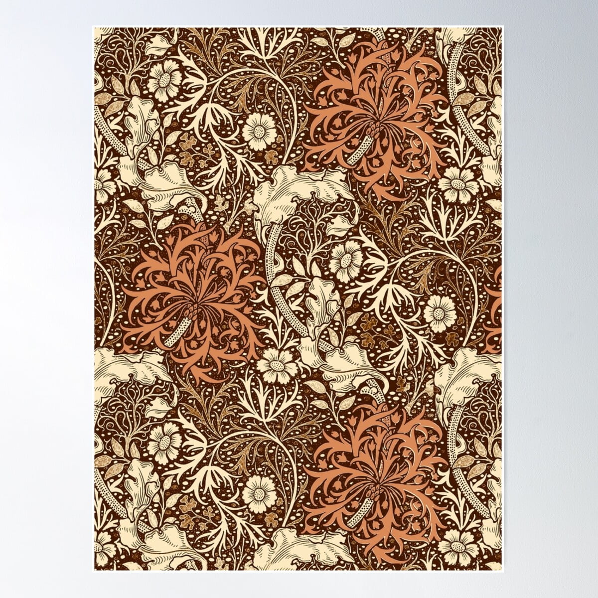 Art Nouveau Seaweed Floral, Brown And Rust Poster Wall Art, Modern Wall Decor For Living Room ...