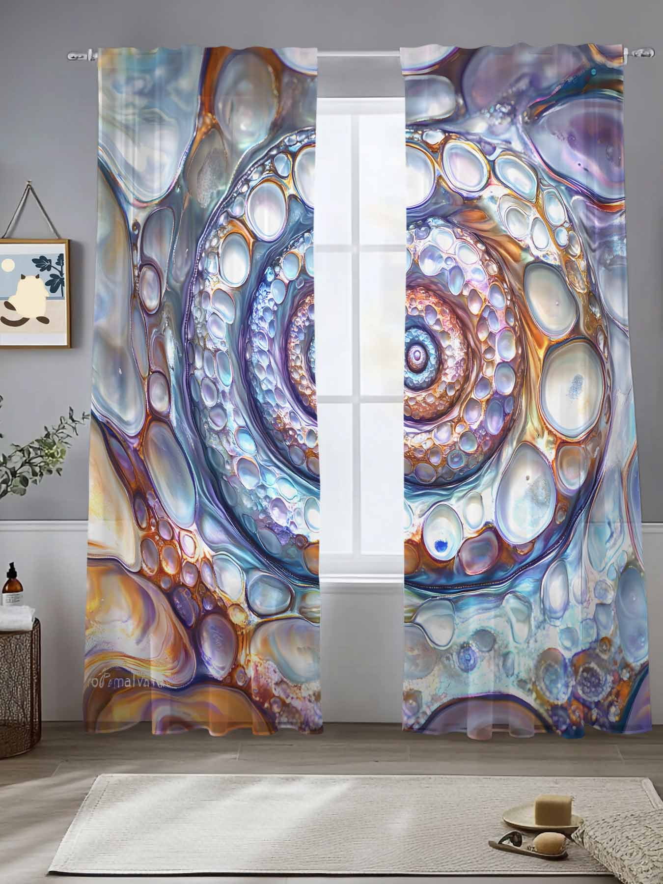 Art Nouveau Sheer Curtains 108 Inches Long 2 Panels Abstract Art ...