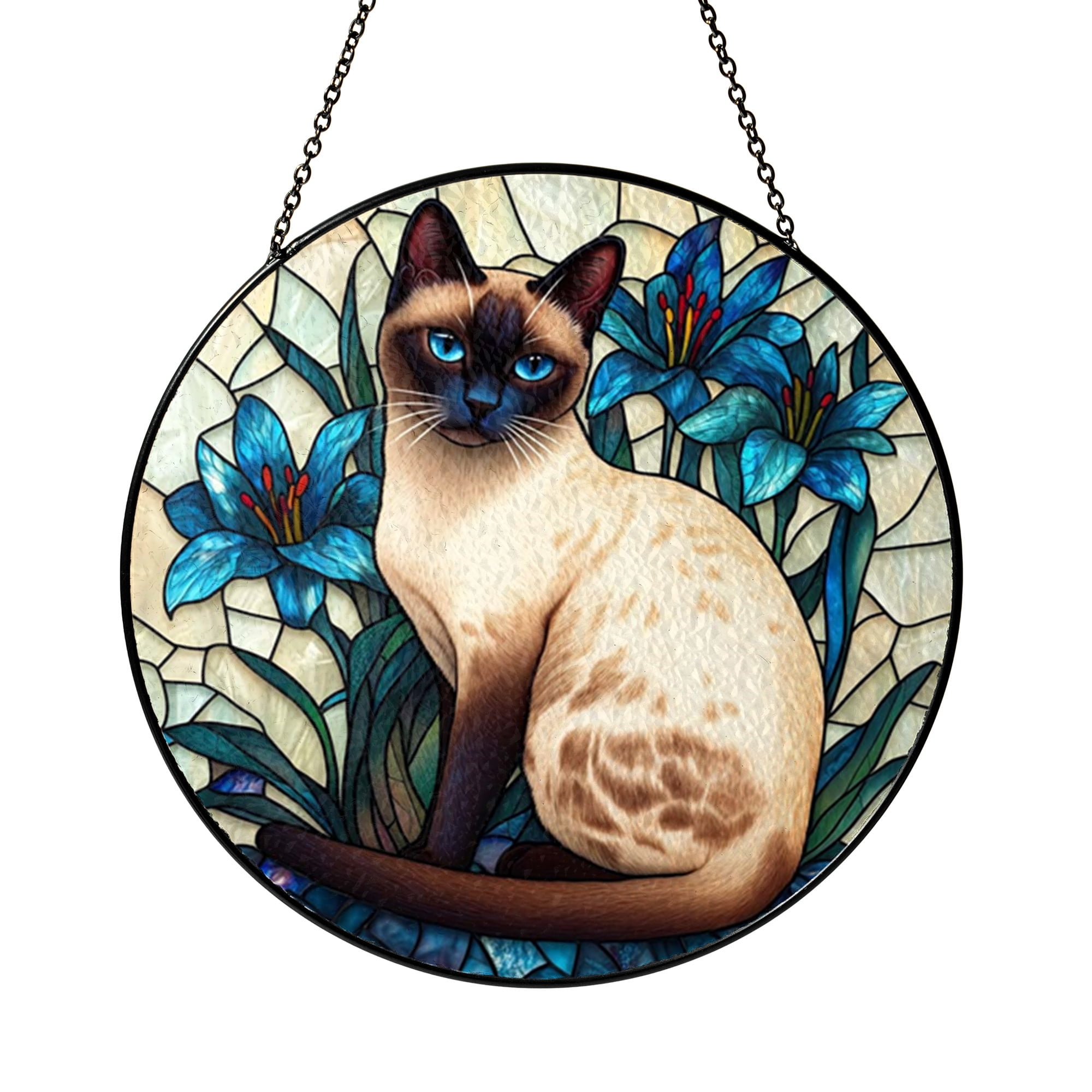 Art Nouveau Siamese Cat Window Suncatcher, Faux Glass Inspired Floral ...