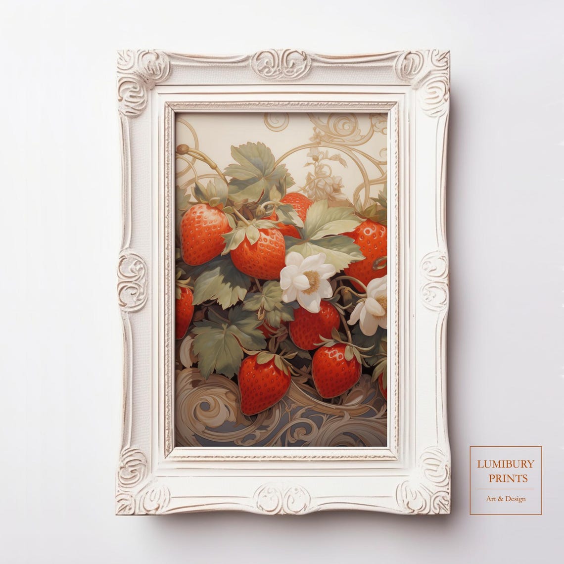 Art Nouveau Strawberry Wall Print, Vintage Botanical Fruit Art, Kitchen ...