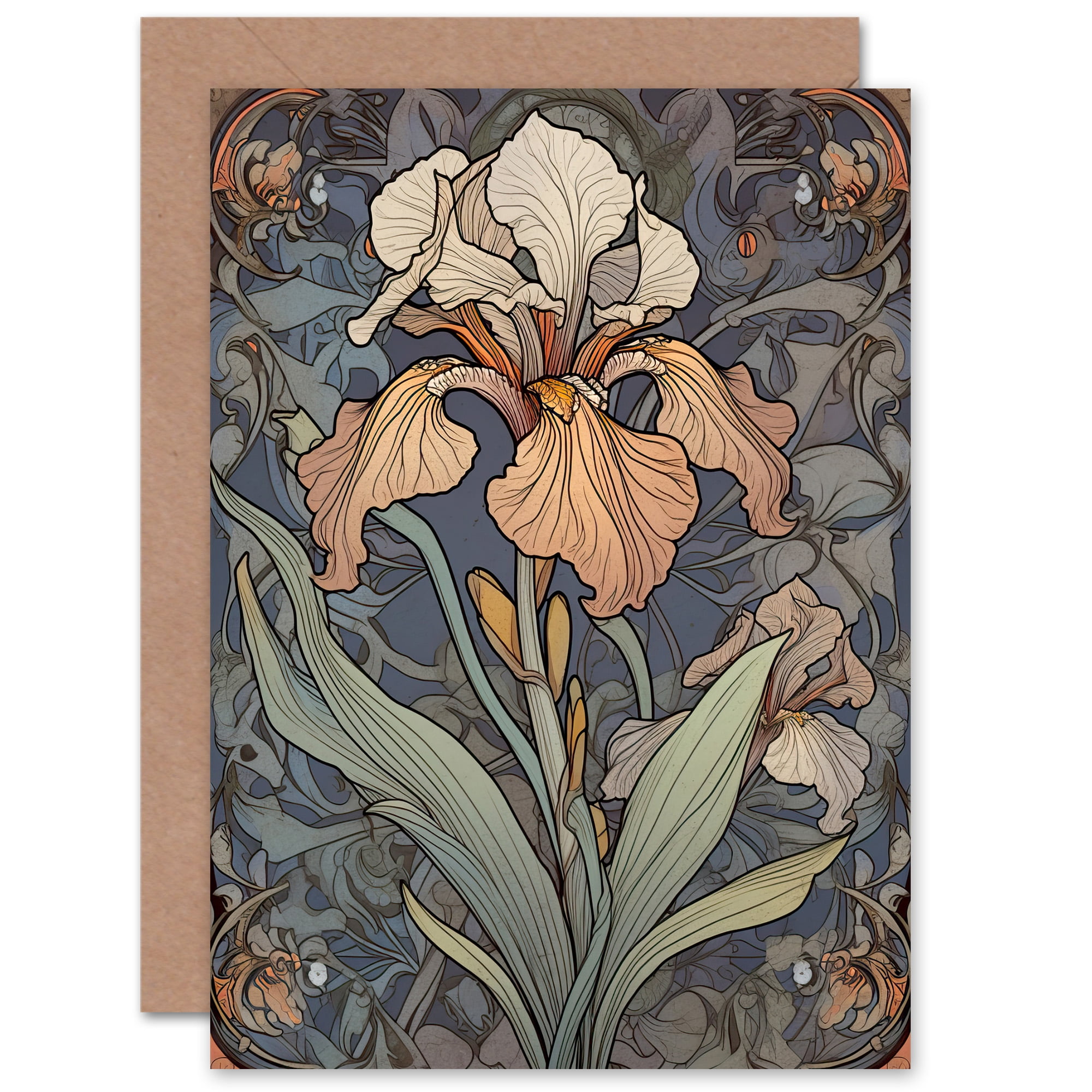 Art Nouveau Style Iris Bloom Flower for Wife Her Mum Sister Daughter ...