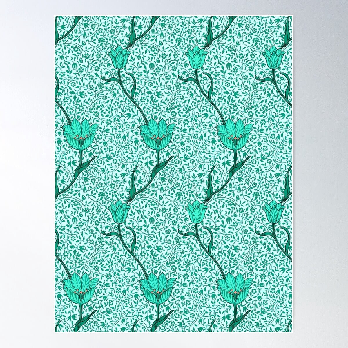 Art Nouveau Tulip Damask, Turquoise Poster Wall Art, Modern Wall Decor ...