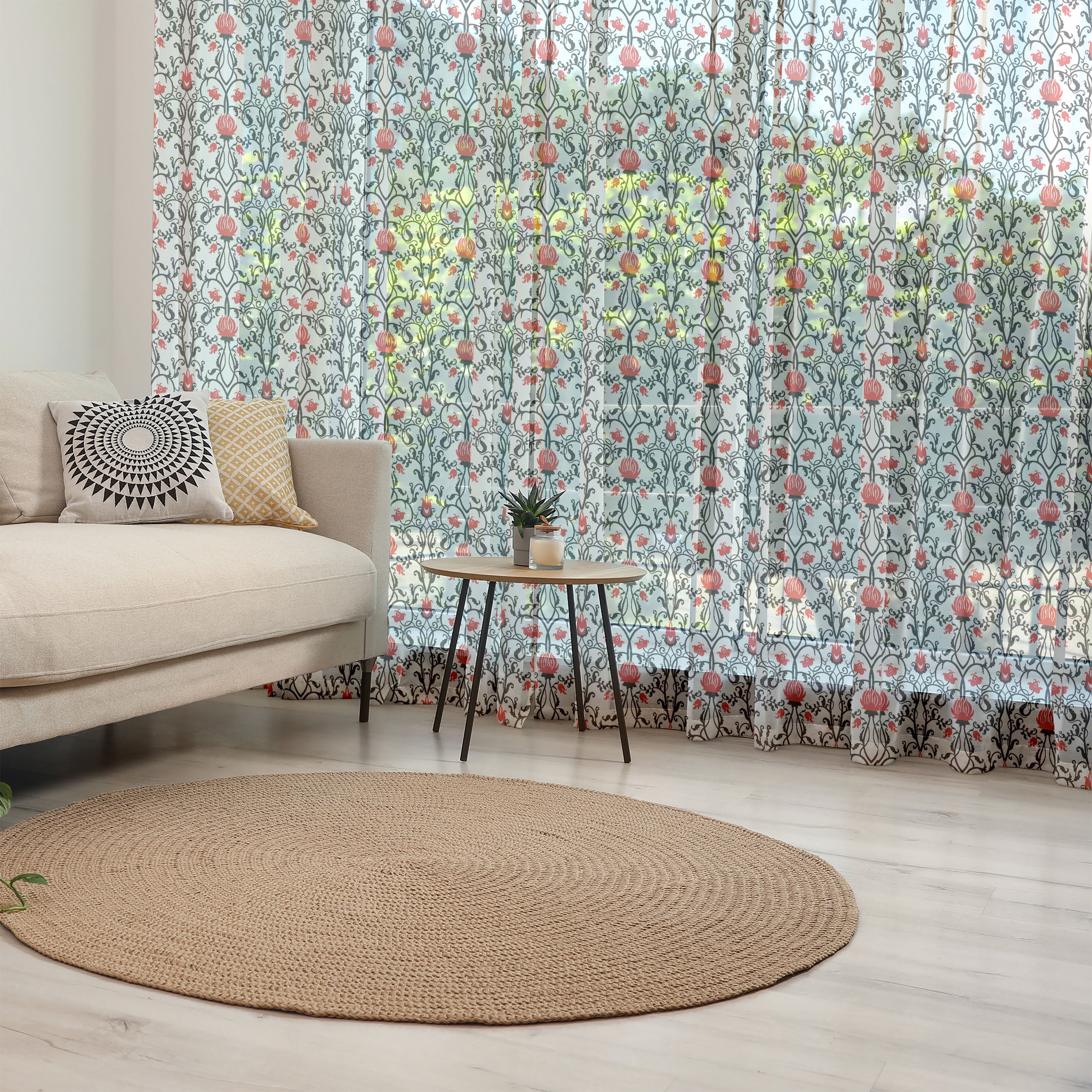 Art Nouveau Tulle Curtains with Rod Pocket, Swirled Baroque Branches ...