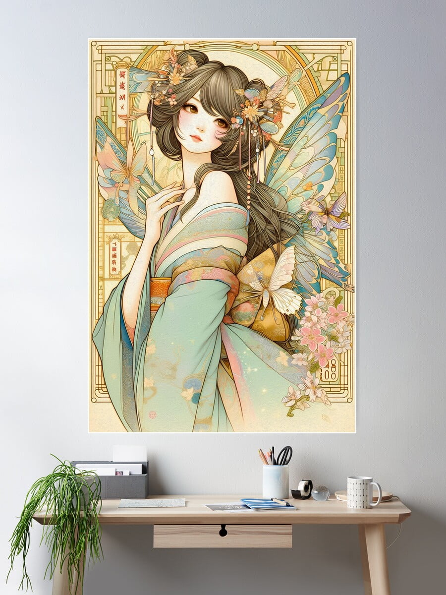 Art Nouveau - Vintage Japanese Geisha Poster Wall Art, Modern Wall ...