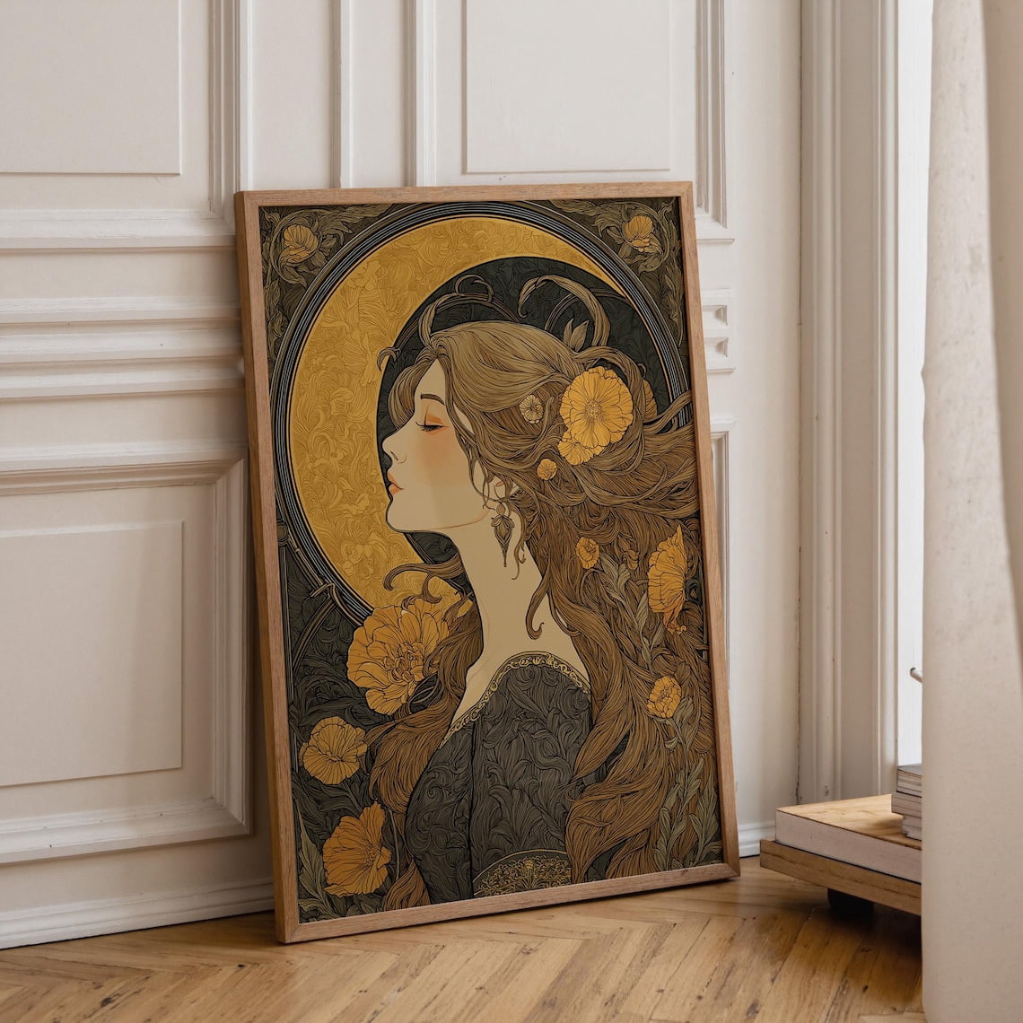 Art Nouveau Woman Celestial Floral Wall Art Poster Unframed Paper Print ...