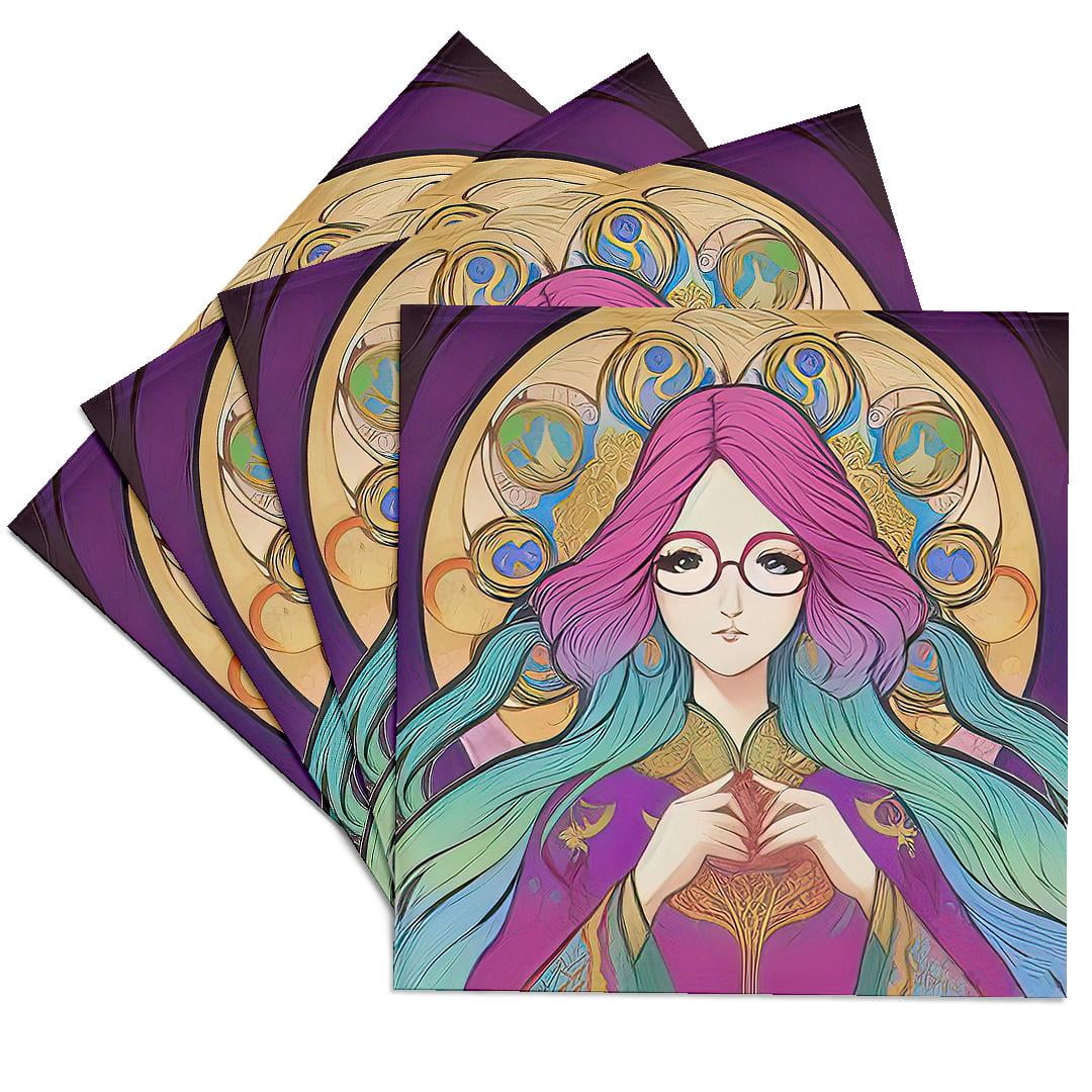 Art Nouveau Woman. Graceful Lady With Purple Hair And Round Glasses ...