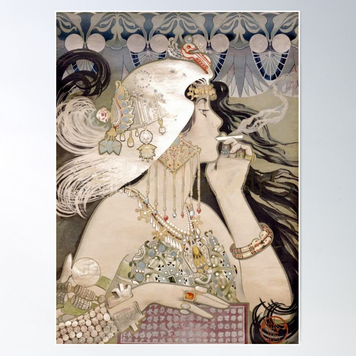 Art Nouveau - Woman Smoking By Manuel Orazi Poster Wall Art, Modern ...