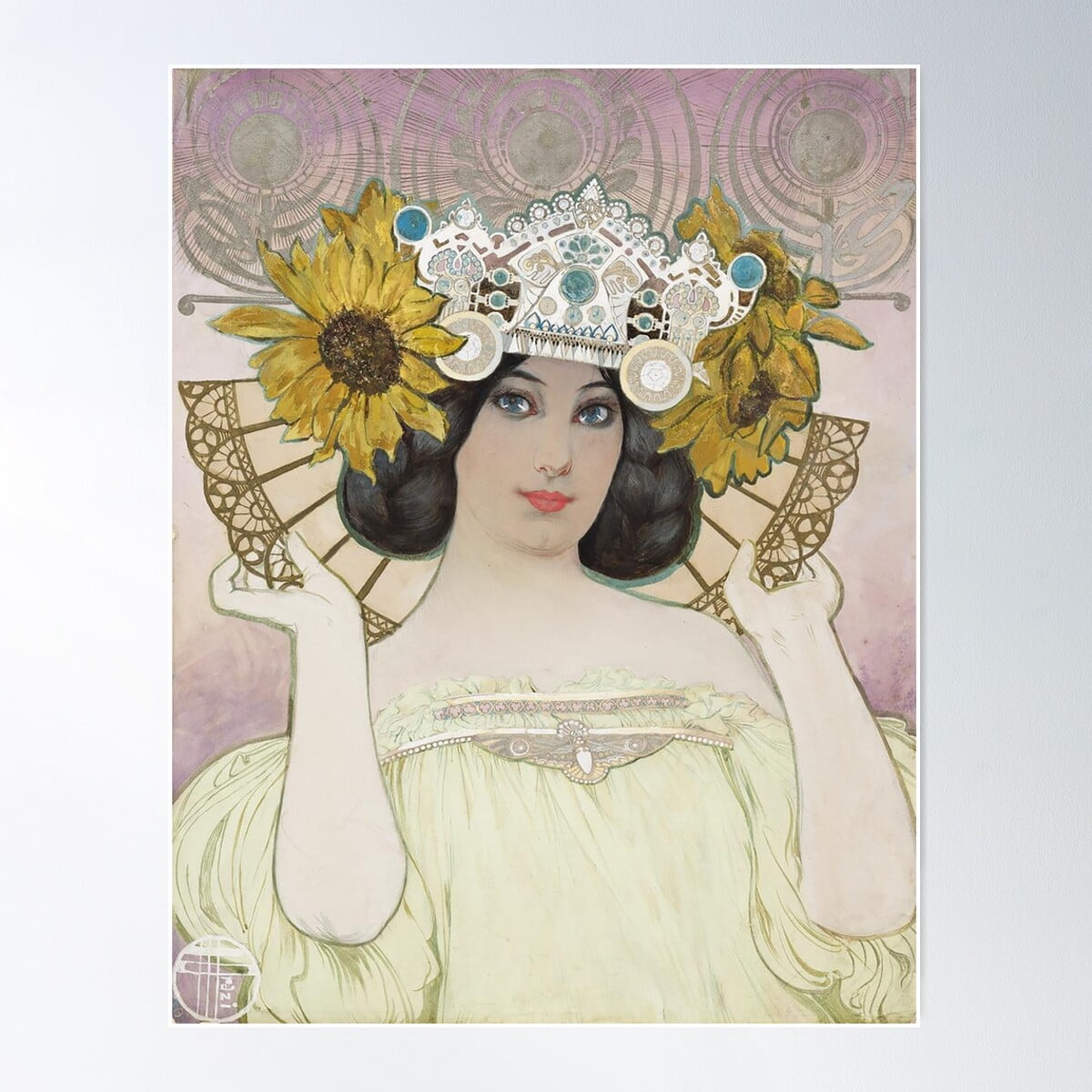 Art Nouveau - Woman With Sunflowers By Manuel Orazi Poster Wall Art ...