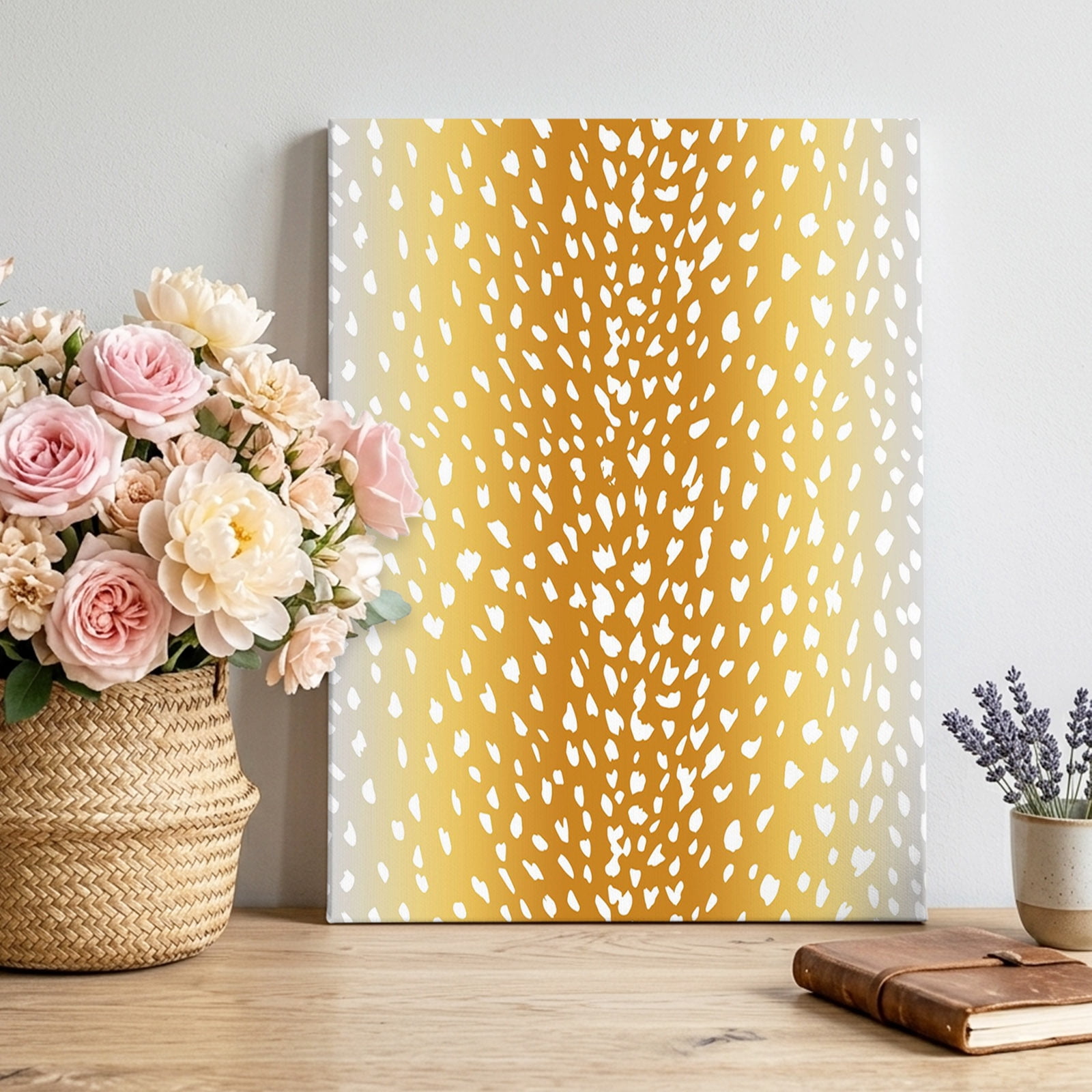 Art Ochre Yellow Canvas Wall Art for Living Room, Vintage White Polka ...