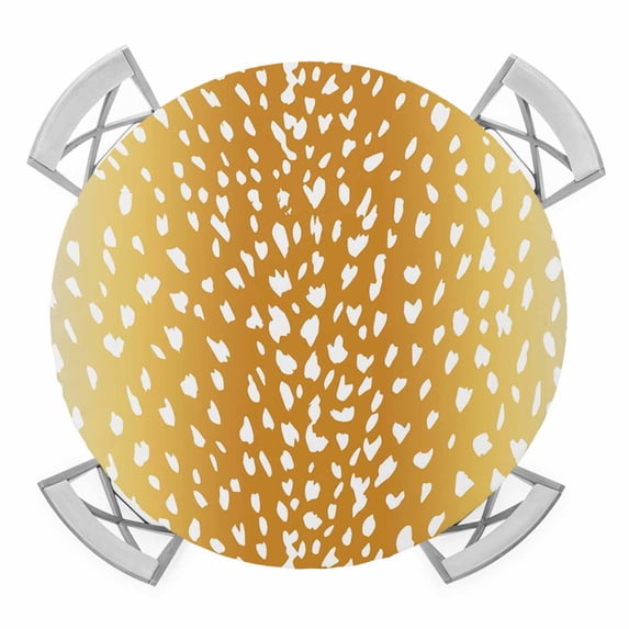 Art Ochre Yellow Round Table Cover, Vintage White Polka Dots Yellow ...