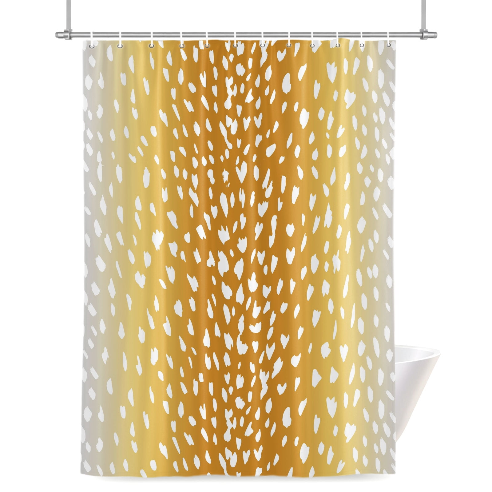 Art Ochre Yellow Shower Curtains for Bathroom, Vintage White Polka Dots ...