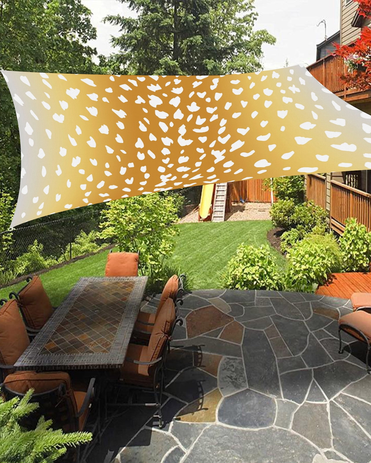 Art Ochre Yellow Sun Shade Sail 8'X10' Vintage White Polka Dots Yellow ...