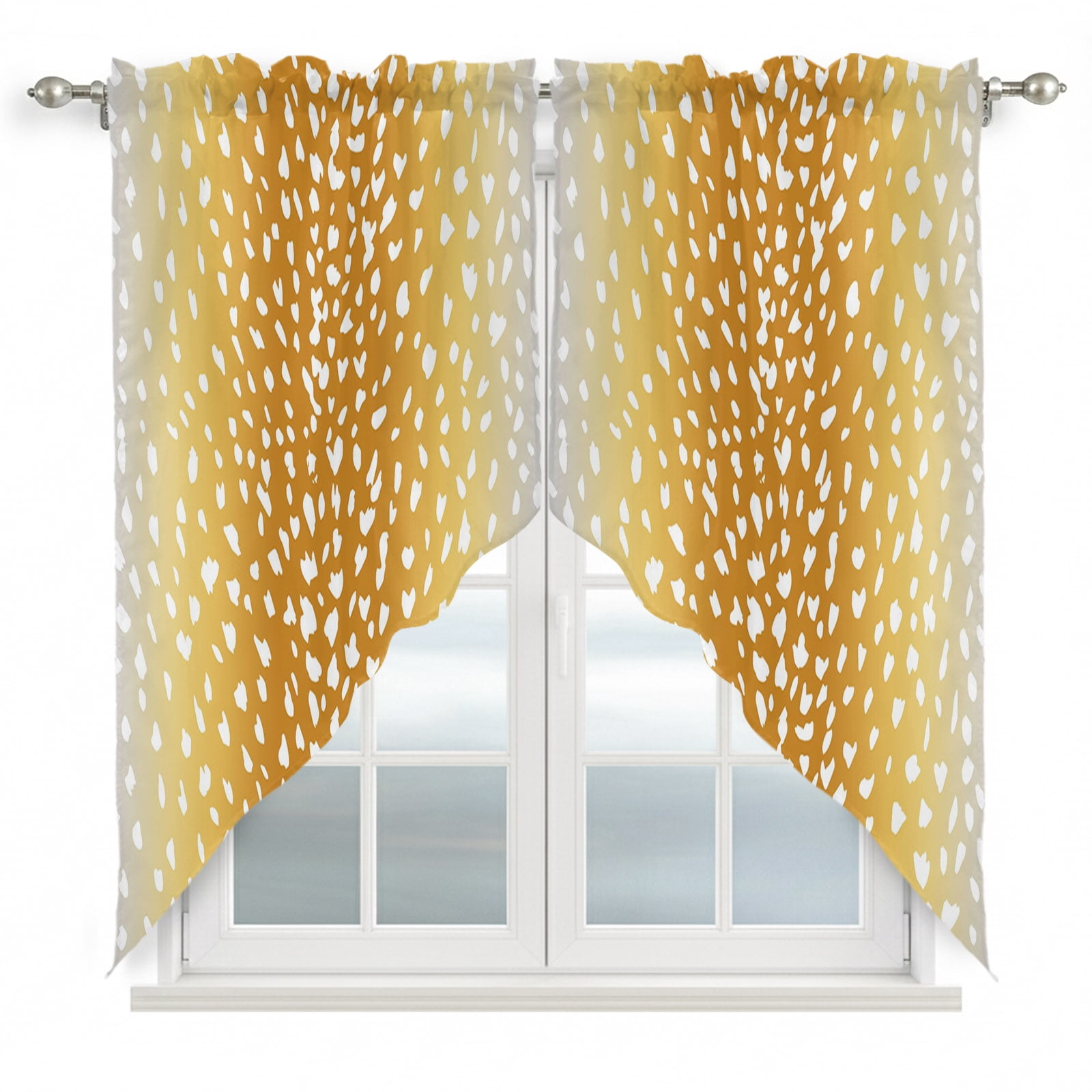 Art Ochre Yellow Swag Valances for Windows 2 Pack Vintage White Polka ...
