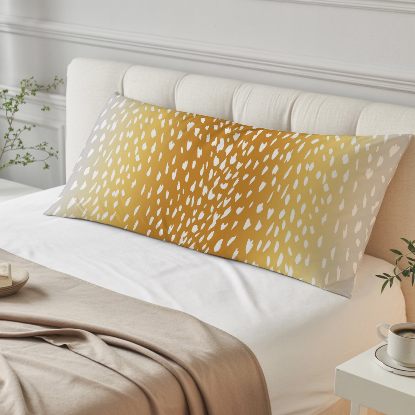Art Ochre Yellow Throw Pillow Covers, Vintage White Polka Dots Yellow ...