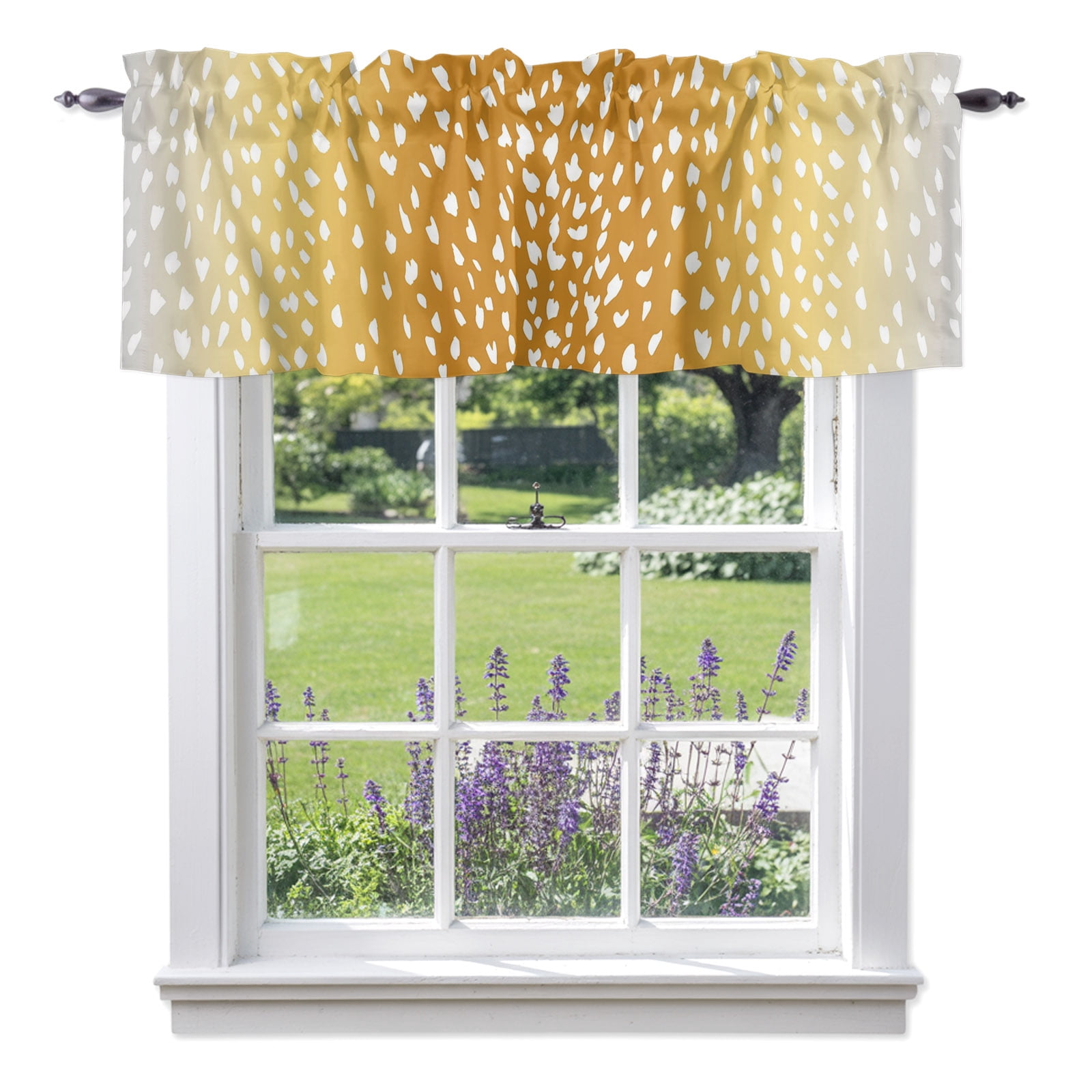 Art Ochre Yellow Valance Curtain 1 Panel, Vintage White Polka Dots ...