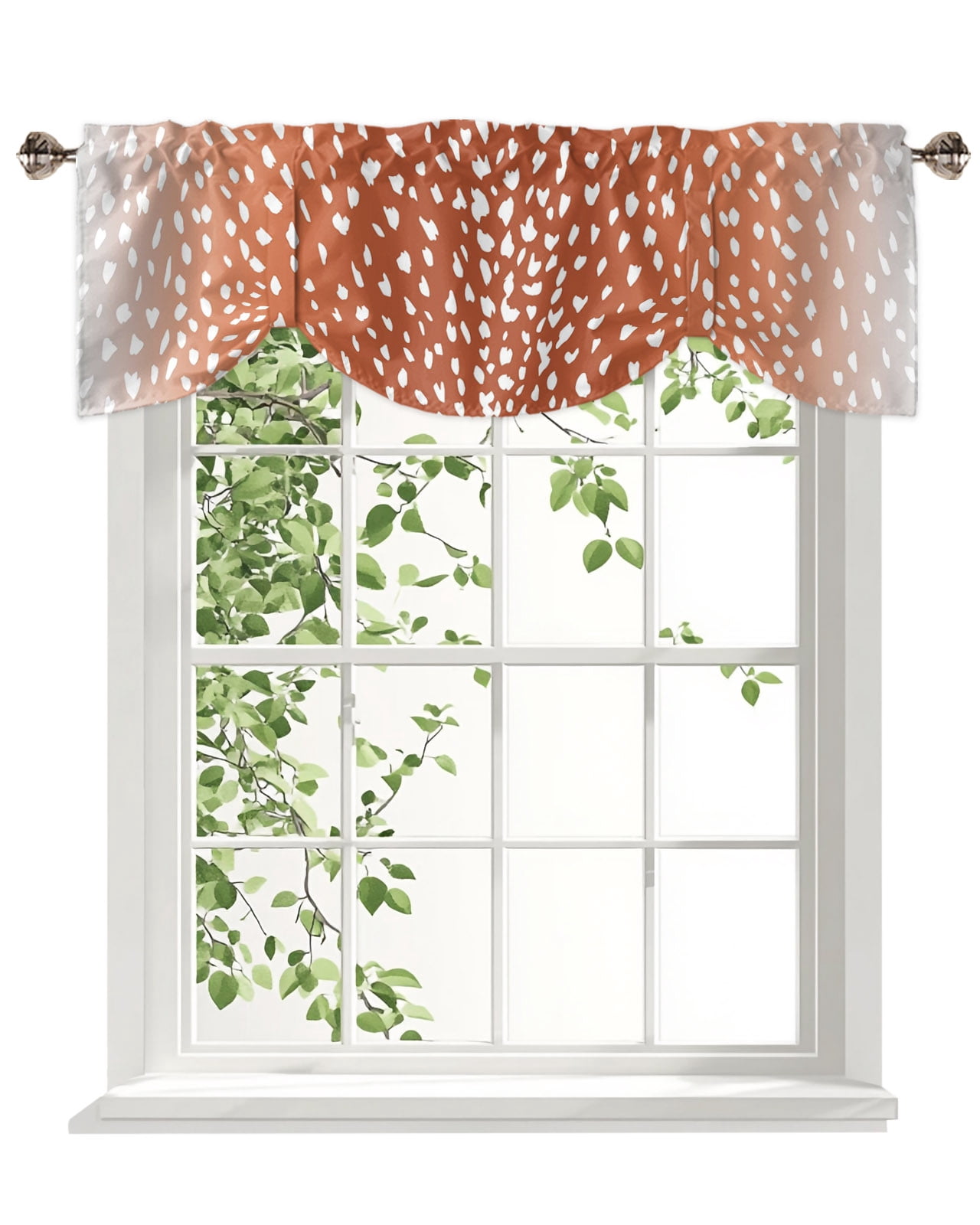 Art Orange Tie Up Valances Curtain, Vintage White Polka Dots Terracotta ...