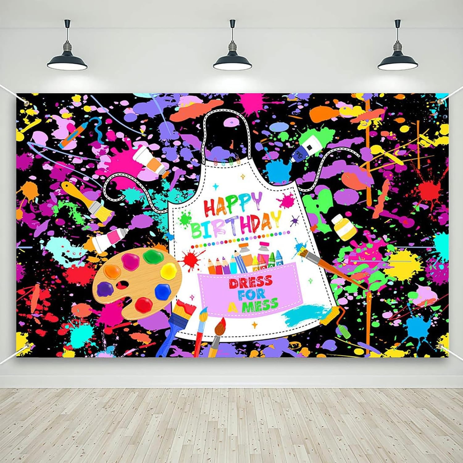 Art Paint Birthday Banner for Kids Let's Paint Dress for a Mess Party ...