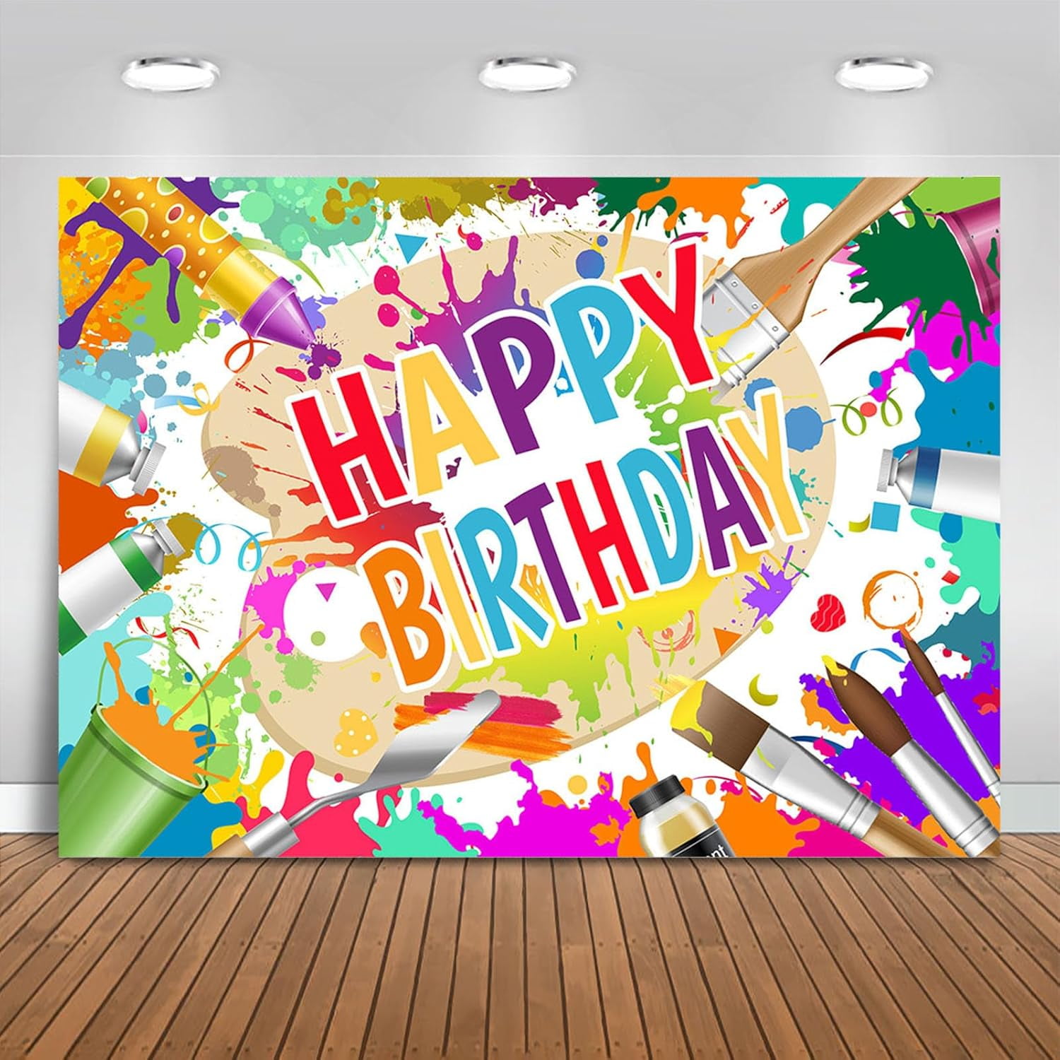 Art Paint Happy Birthday Backdrop Banner Painting Themeed Birthday ...