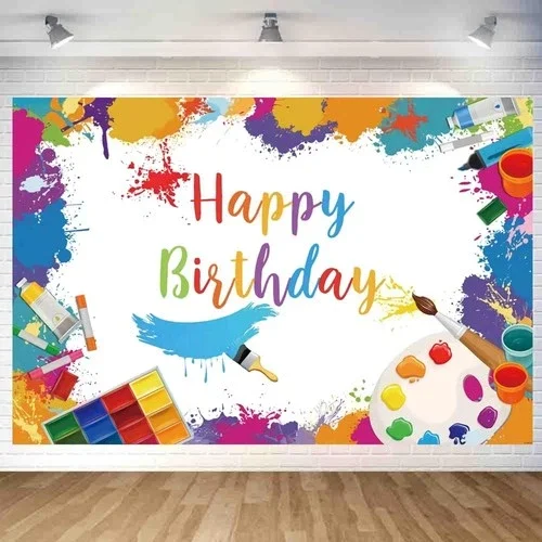 Art Paint Happy Birthday Backdrop Decorations 70.8 X 47.2 Inch ...