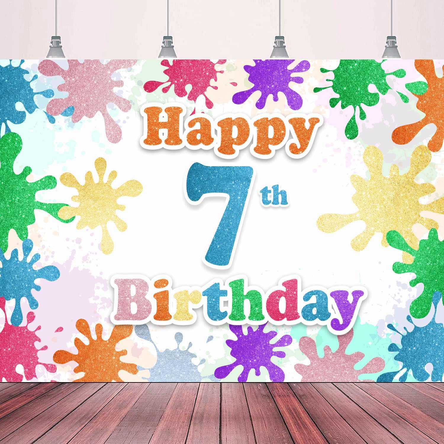 Art Paint Splash Happy 7th Birthday Backdrop Banner Colorful Graffiti ...