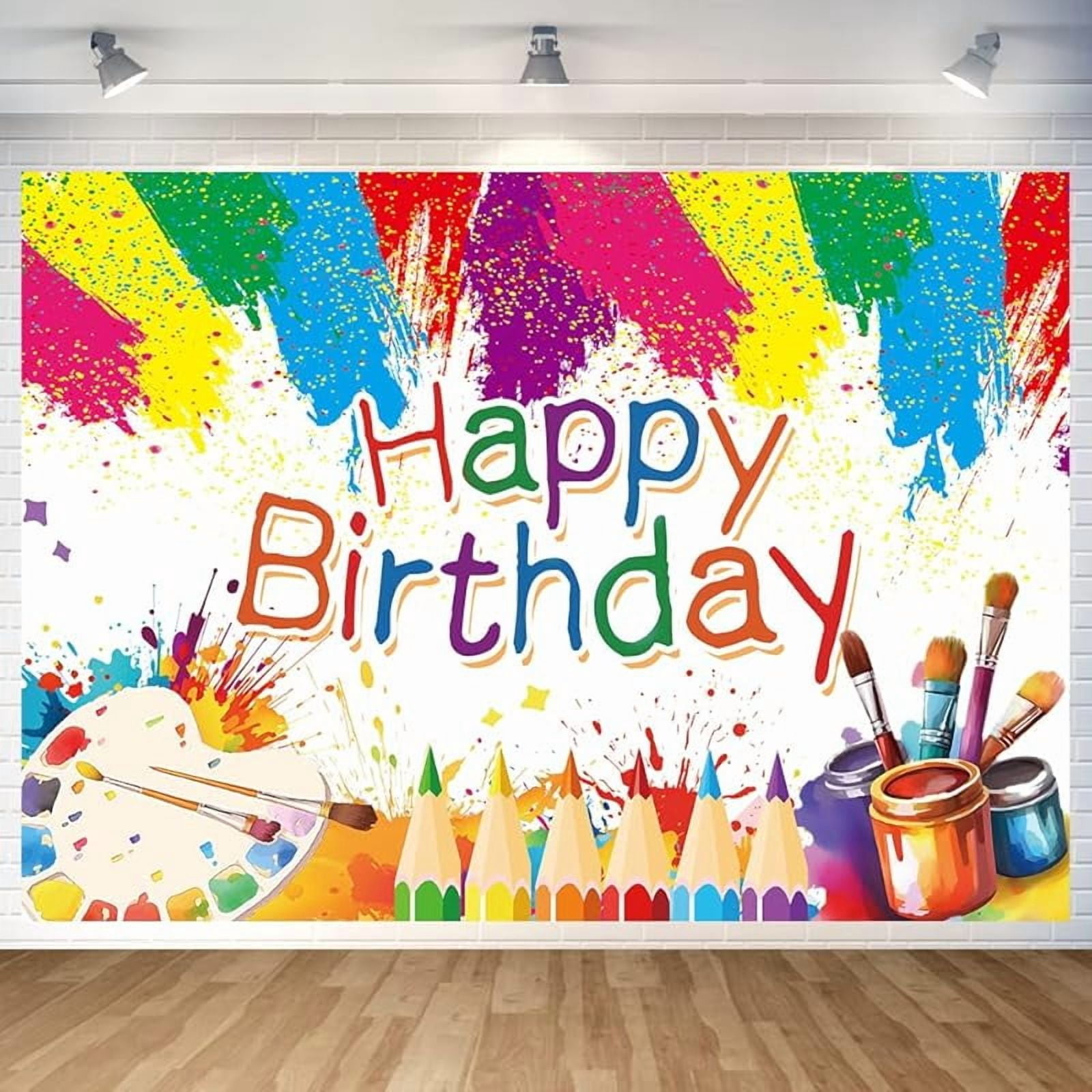 Art Painting Birthday Party Backdrop Art Paint Happy Birthday Banner ...