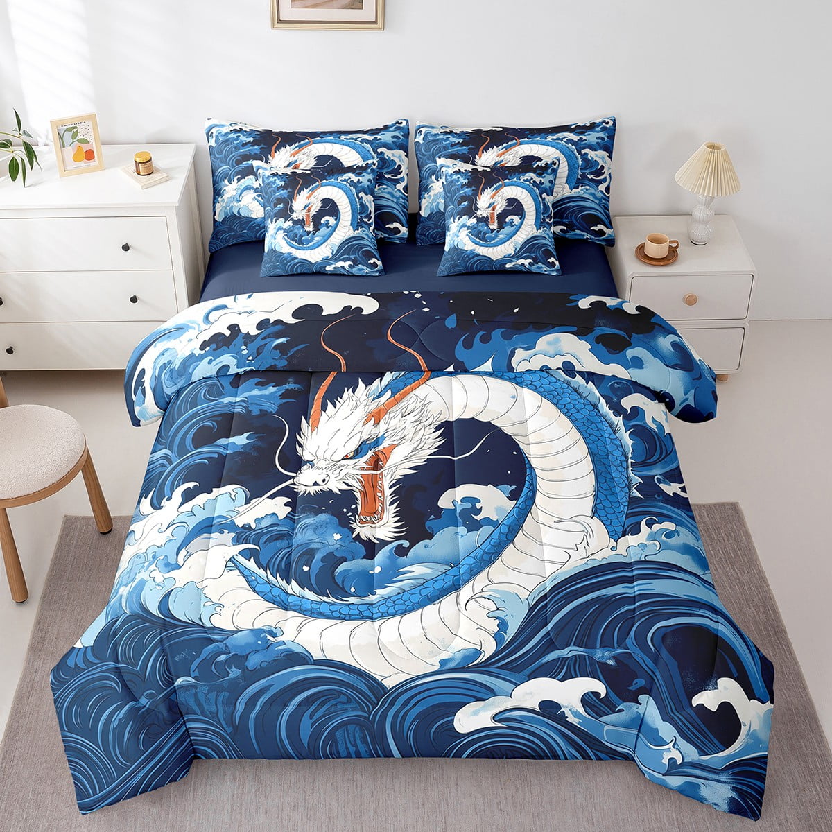 Art Painting Dragon Bed In A Bag 7 Pieces Japanese Ukiyoe Fantasy ...