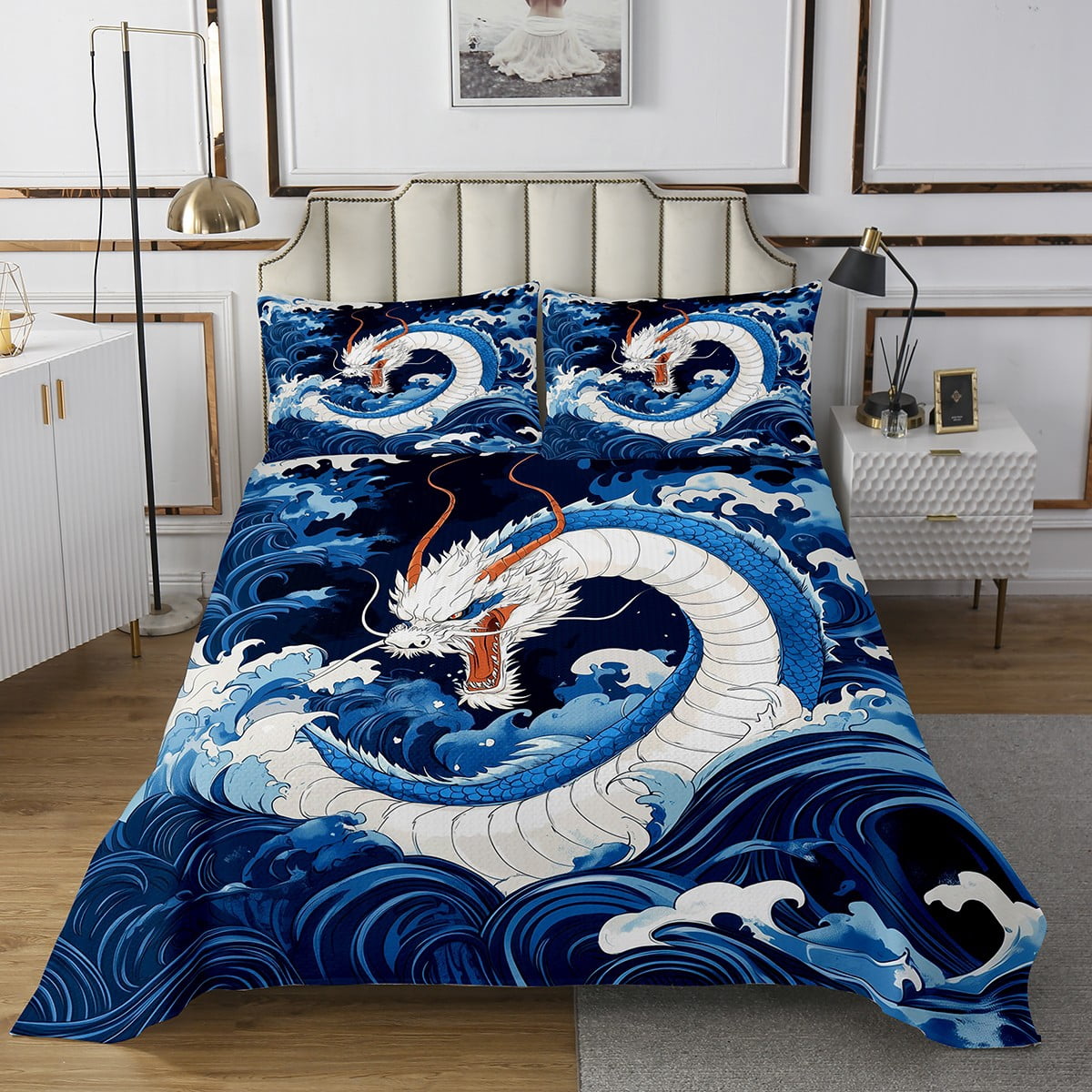 Art Painting Dragon Quilt Set Japanese Ukiyoe Fantasy Animal Twin ...