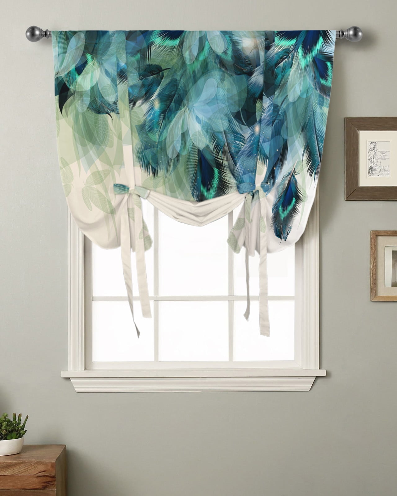 Art Peacock Feather Window Curtain for Living Room Roman Curtains for ...