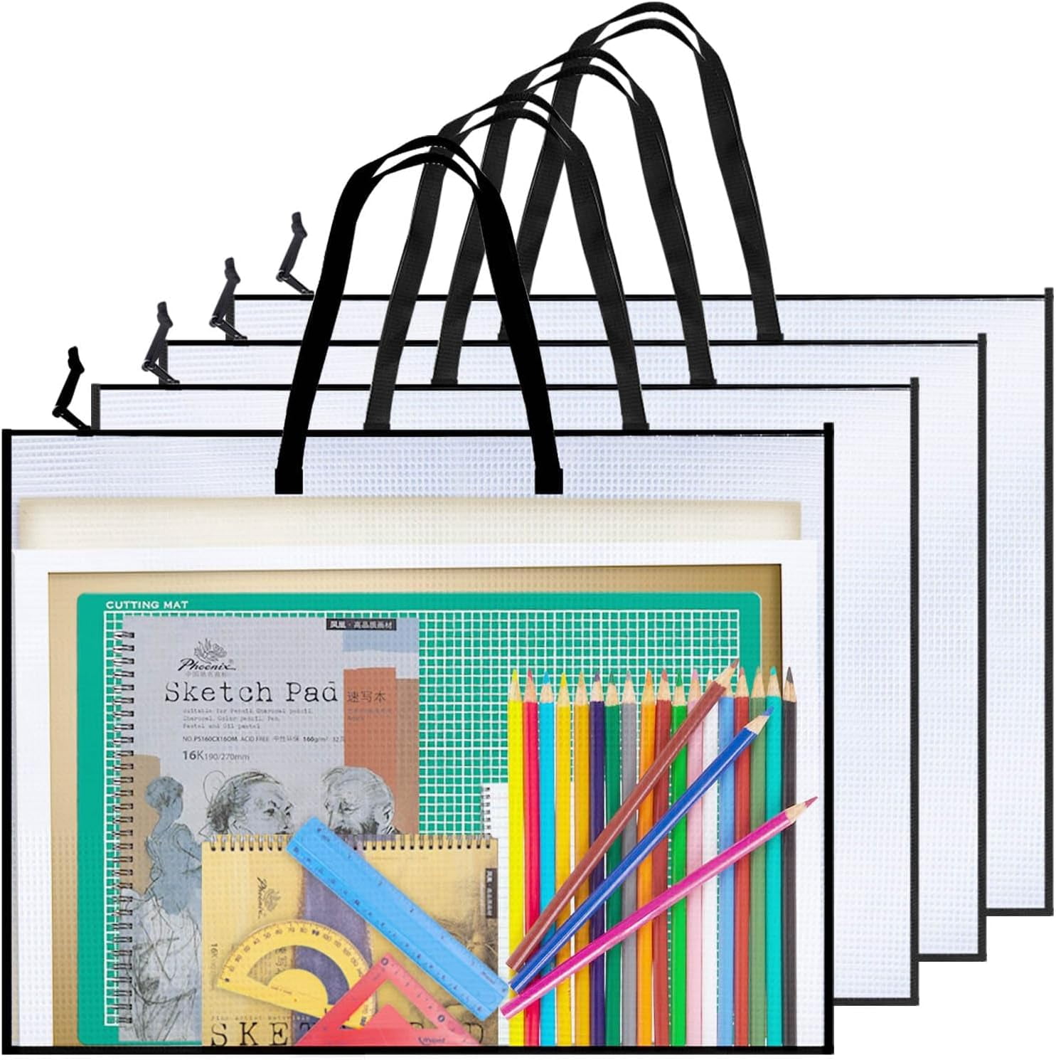 Art Portfolio Bags, Artwork Storage Case with Handle and Zipper Vinly ...