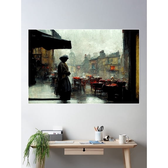 Art Poster. French CafÃƒÂ£Ã‚Â© In The Rain Poster Wall Art Modern Wall ...