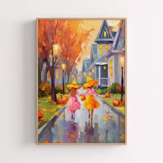 Art Poster, Three Girls Trick Or Treating, Pink Witches, Unframed ...